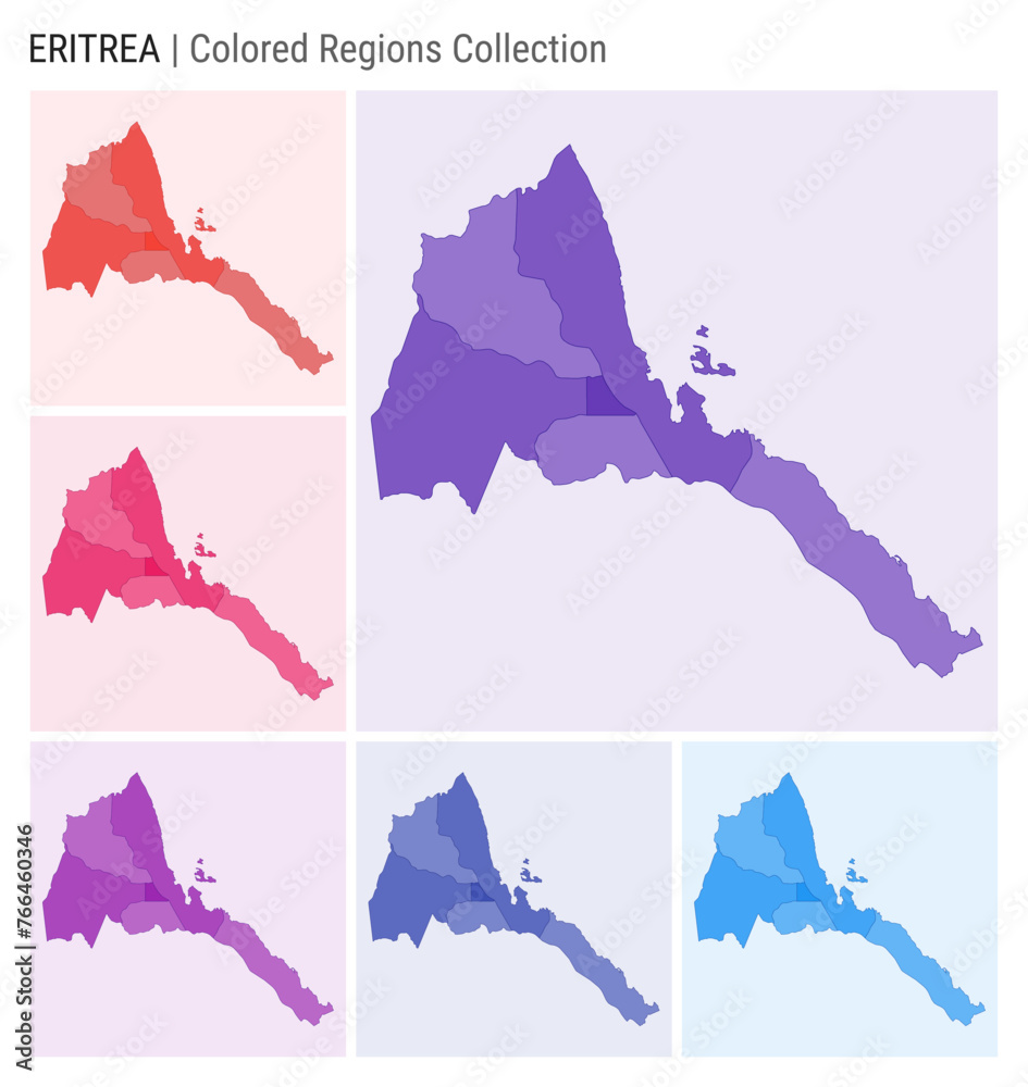 Eritrea map collection. Country shape with colored regions. Deep Purple ...