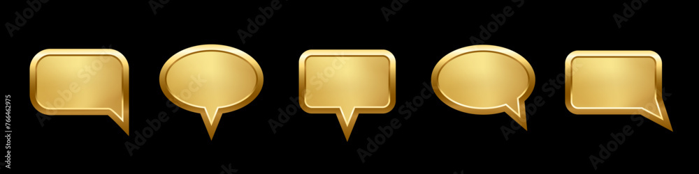 Gold speech bubble frames set for picture with shadow on black ...