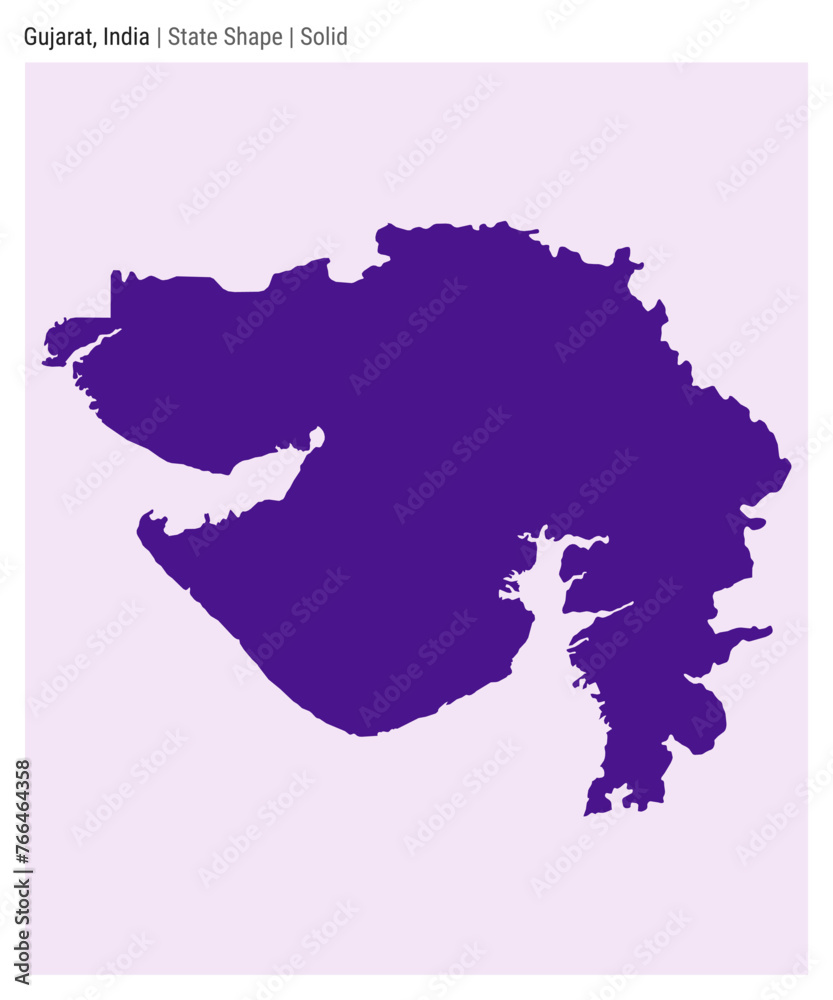 Gujarat, India. Simple vector map. State shape. Solid style. Border of ...