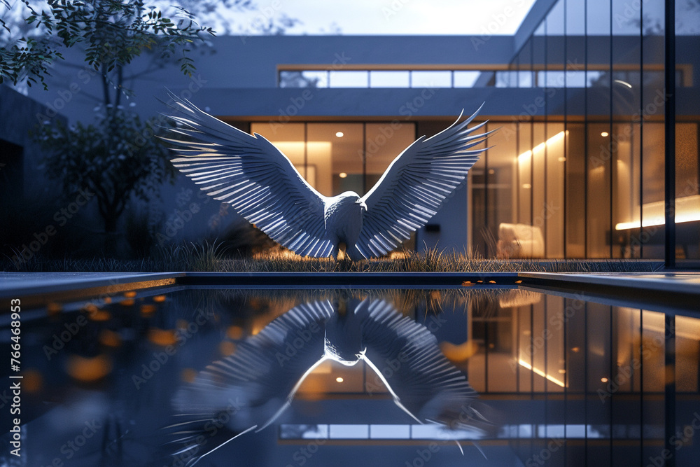 House reflecting the spread wings of an eagle with seamless indoor ...