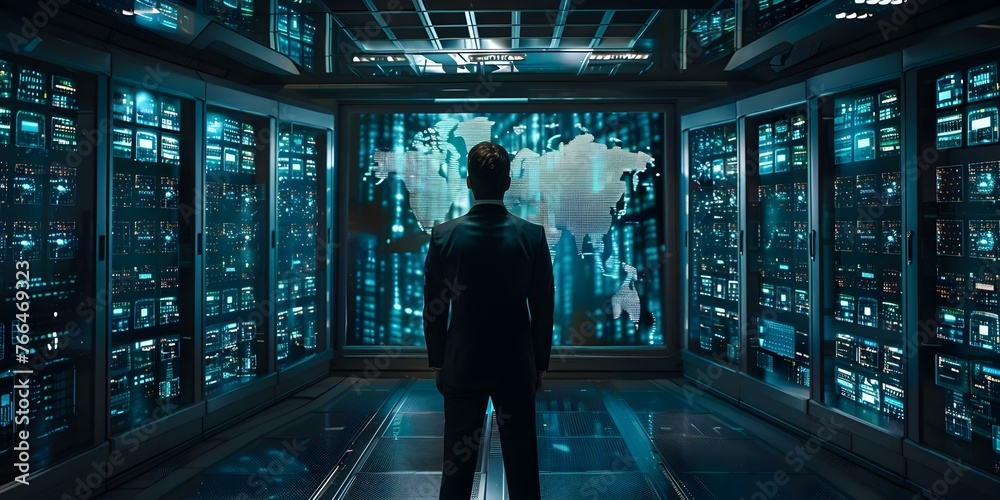 A Male Cybersecurity Analyst Monitors Network Traffic In A High Tech Security Operations Center