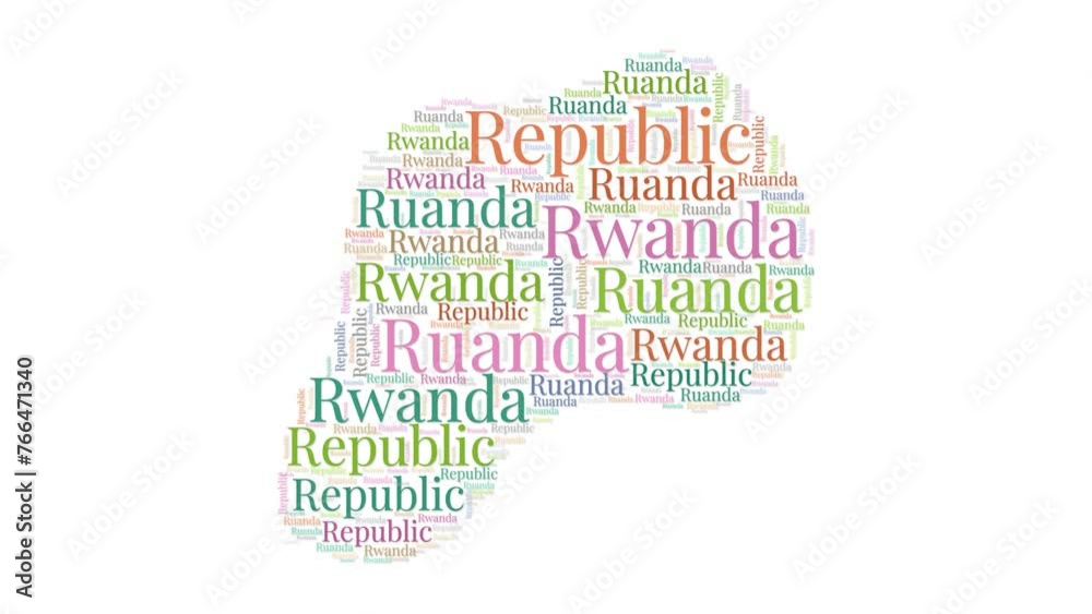 Rwanda shape words animation. Rwanda boundary filled with country names ...