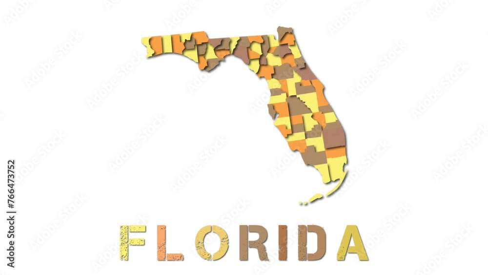 Florida map with paper regions. Animated us state map growing from ...
