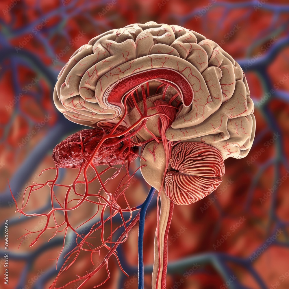 A detailed 3D diagram showing the crosssection of a brain during a ...