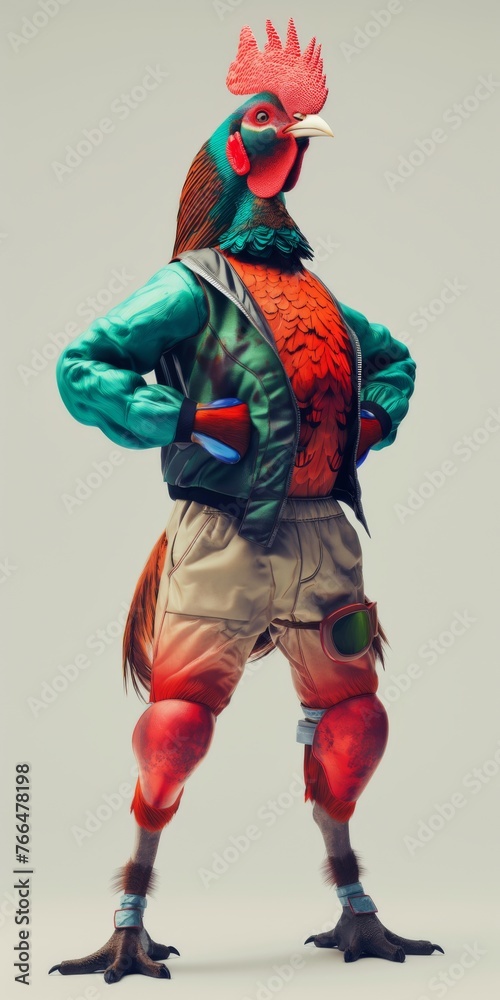 A fashionable rooster, a bright giant bird, an athlete. Anthropomorphic ...