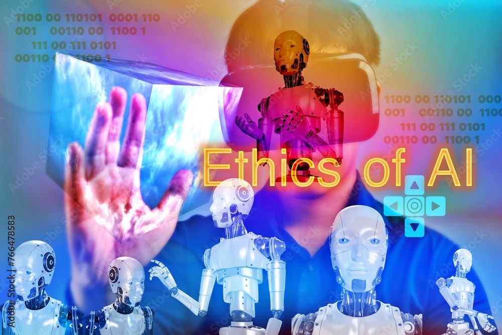 A man is controlling a robot with a VR headset. The image is titled ...