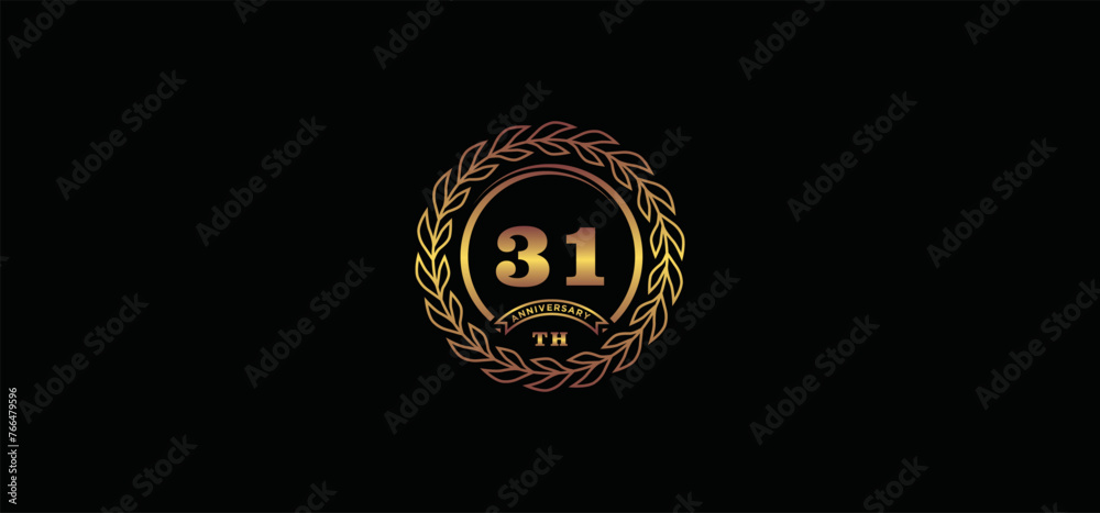 31st anniversary logo with ring and frame, gold color and black ...