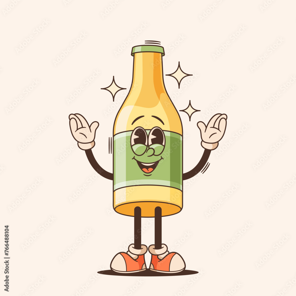 Cartoon Groovy Bottle Character. Isolated Vector Vibrant, Animated ...
