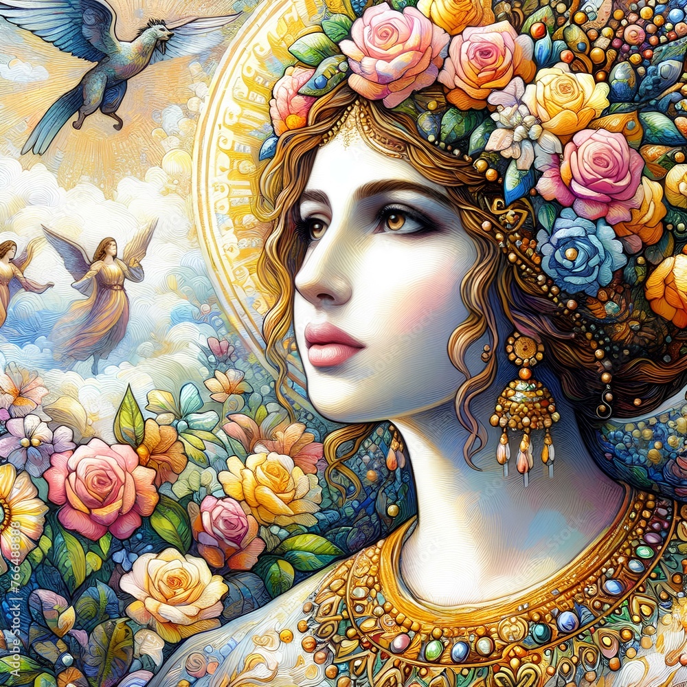 Colorful painting portrait art of the biblical Queen Esther of Persia ...