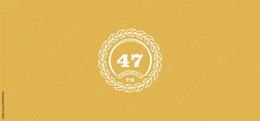 47st anniversary logo with ring and frame, white color and gold ...