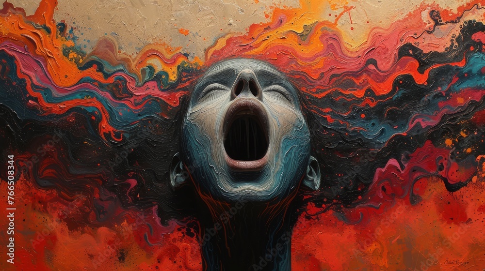 Powerful abstract artwork captures a visceral scream, using a dynamic ...