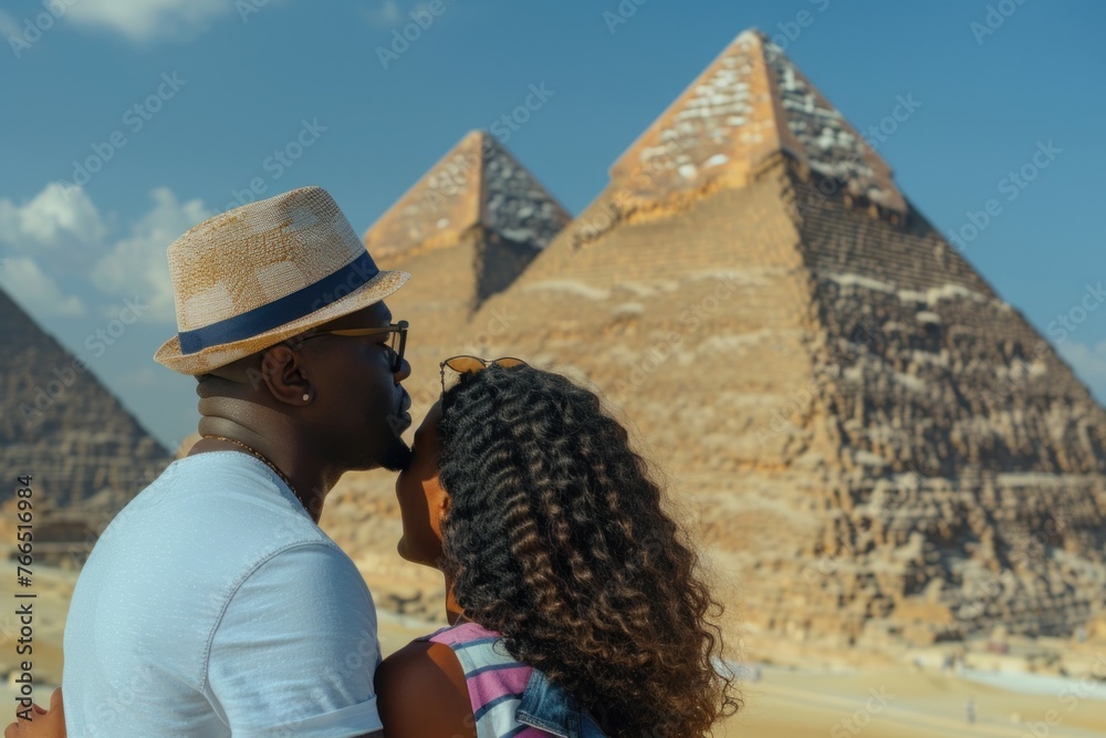 Foto de Romantic Scene Couple Sharing a Kiss in Front of the Majestic ...