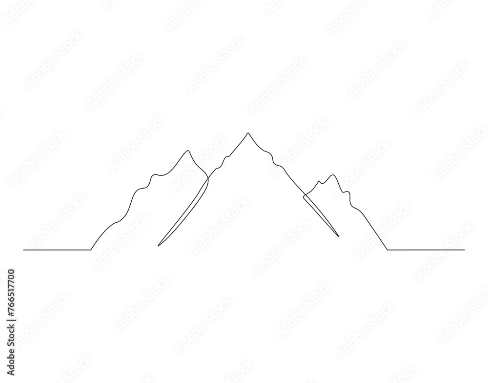 Continuous line drawing of mountain range. Mounts and high peak in ...