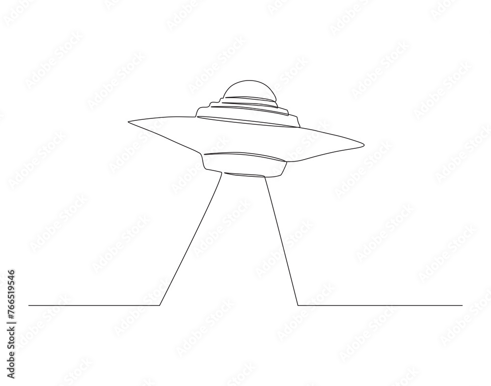 Continuous line drawing of UFO. One line of outer space concept. UFO ...