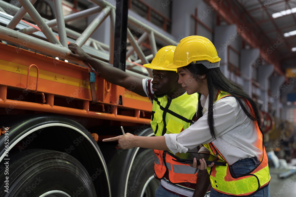 Manufacturing industrial concept. Male and female engineer workers ...