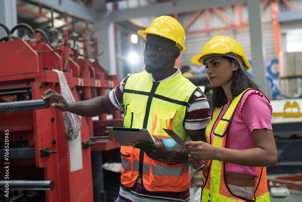 Manufacturing industrial concept. Male and female engineer workers ...