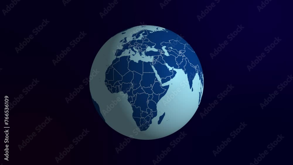 3D glossy Planet Earth Rotation Animation. World map with borders of ...