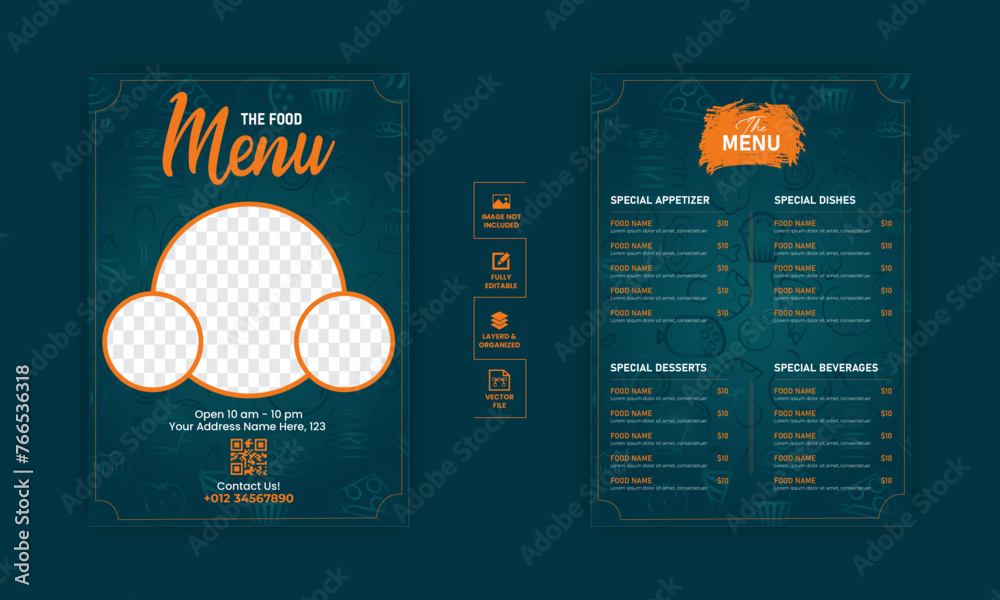 Food menu design template for restaurant with unique layout gradient ...
