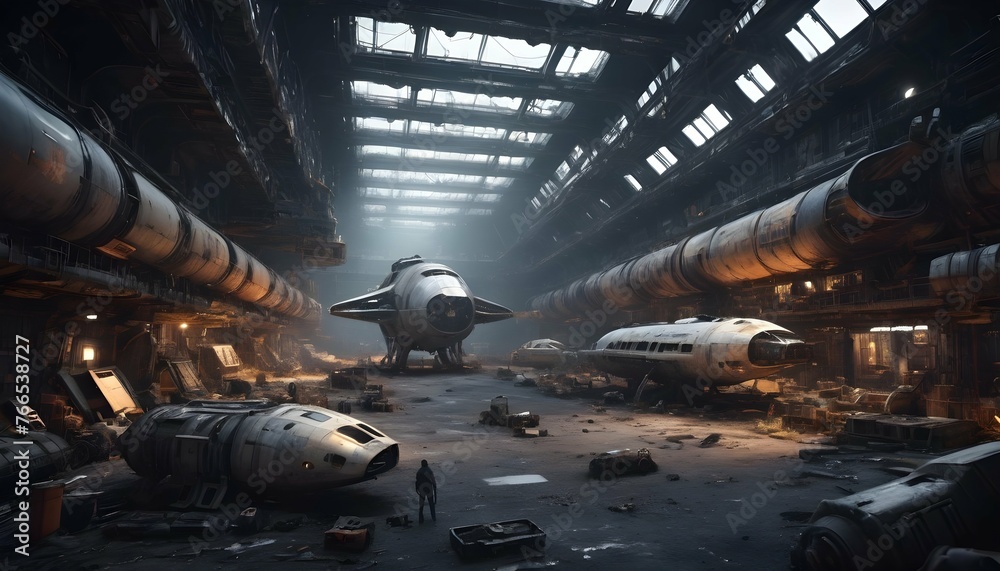 Vast Sci Fi Post Apocalyptic Spaceship Space Craft Stock Illustration ...