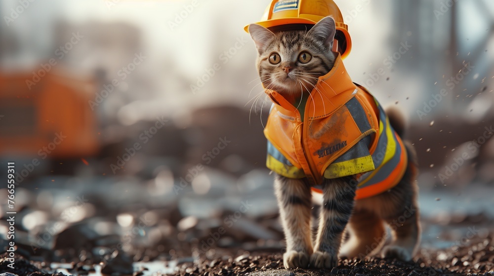 In this high-definition, ultra-realistic image, a cat stands as a ...