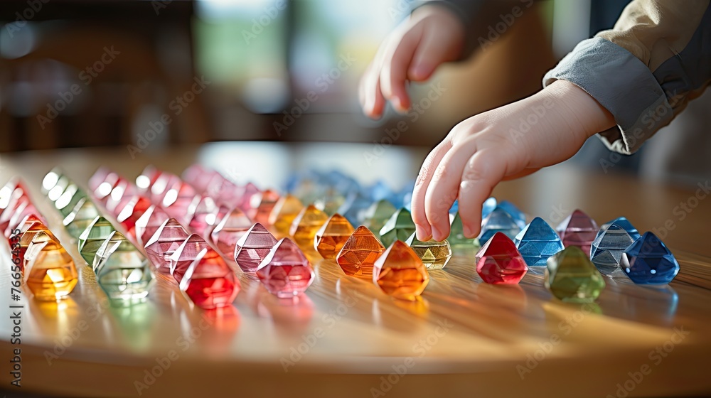 Child's hands unfolding counting material, educational games ...