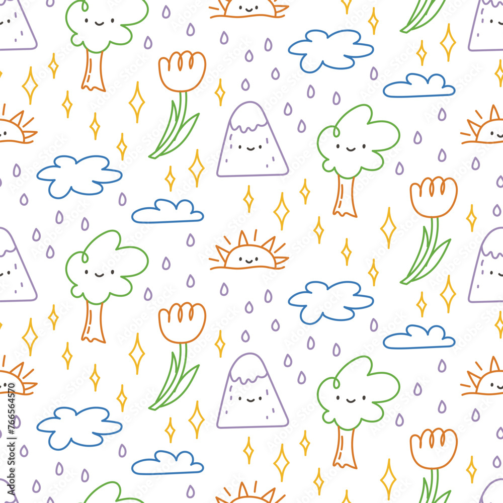 Hand drawn doodle squiggle outline seamless pattern in kids scribble ...