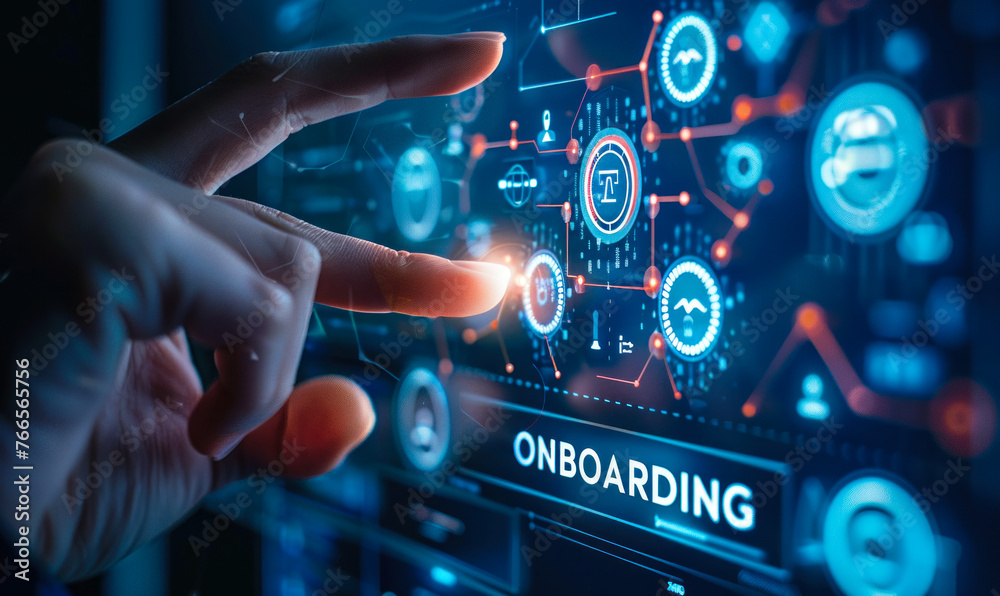 HR Manager Initiating a High-Tech Onboarding Process with Interactive ...