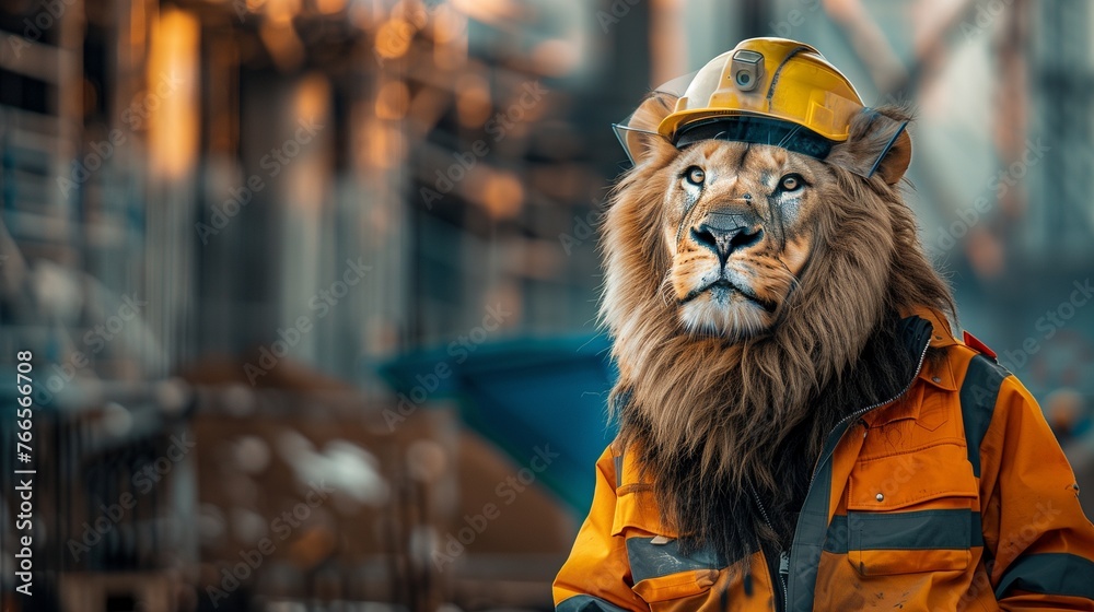 This high-definition image showcases a donkey, dressed in safety gear ...