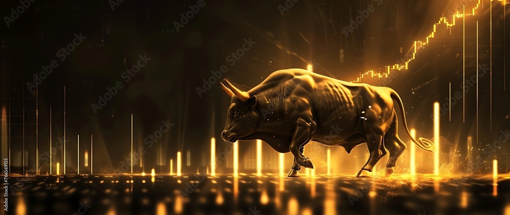 Bull financial infographic stock market chart bull market award in gold ...