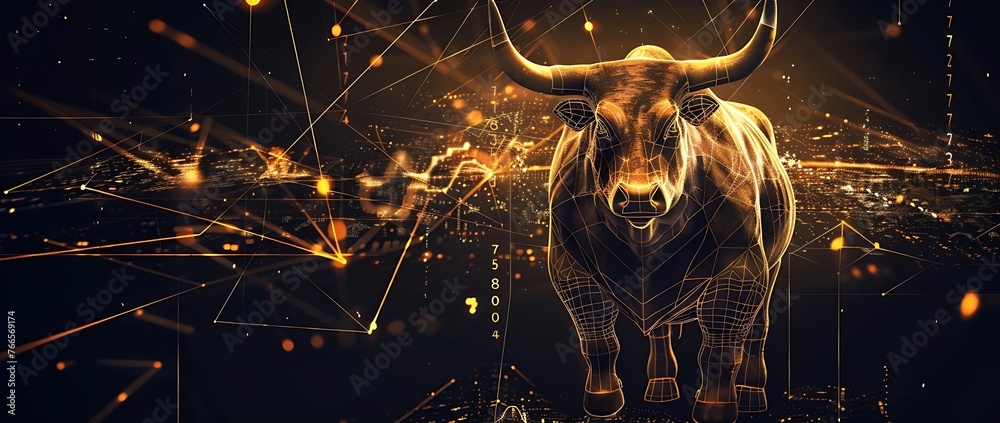 Bull financial infographic stock market chart bull market award in gold ...