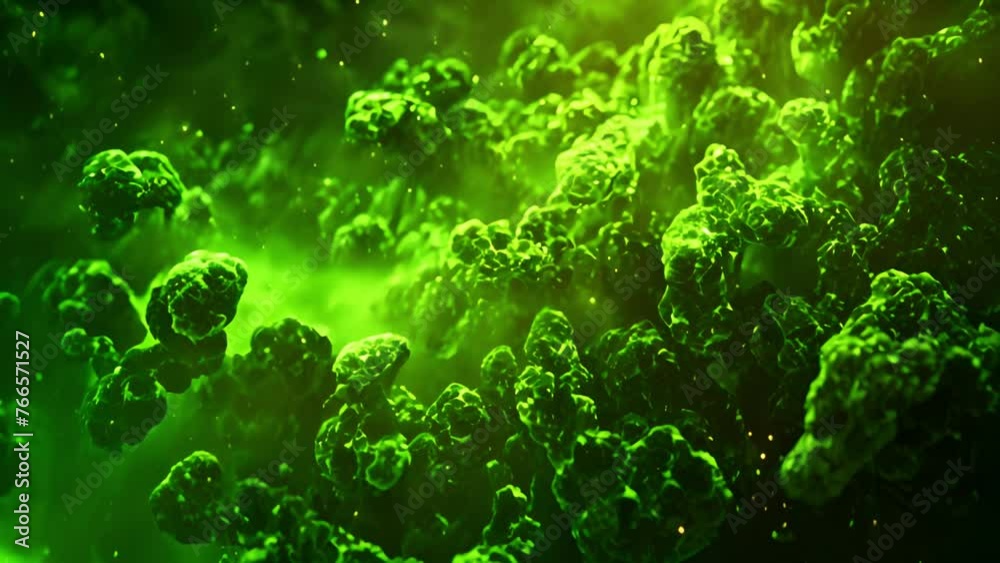 Green toxic poison animated bacteria cell and virus microscope 3d ...