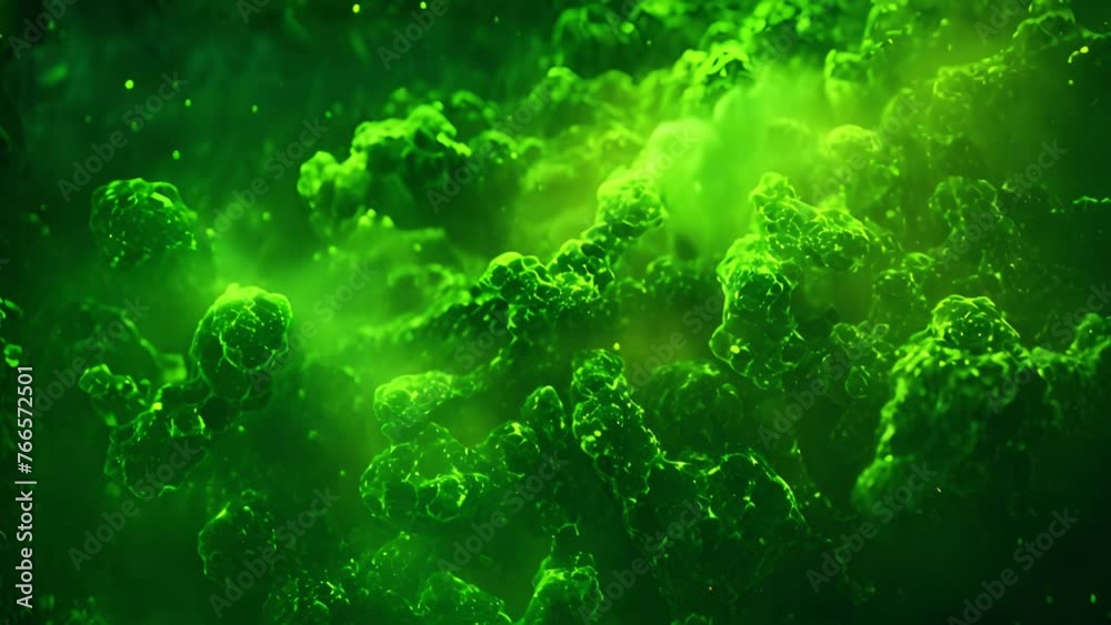 Green toxic poison animated bacteria cell and virus microscope 3d ...