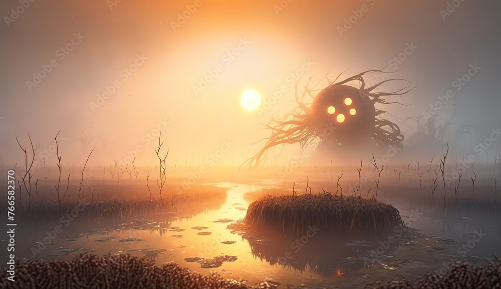 Strange extraterrestrial creature with four glowing eyes, living in the ...