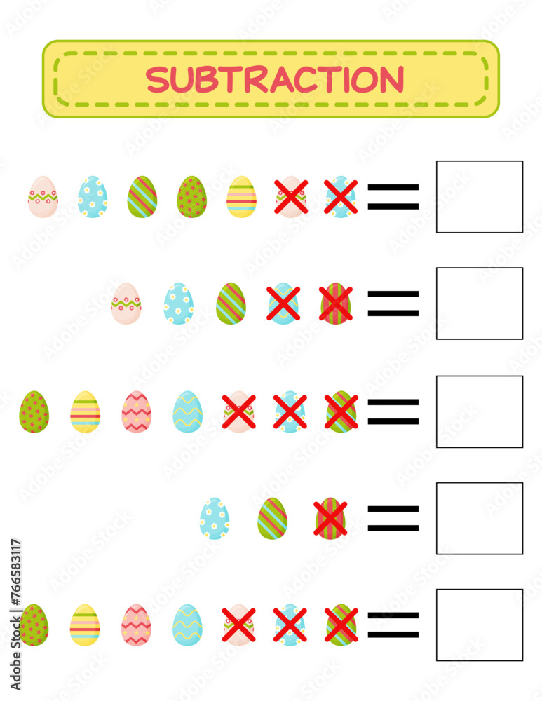 Subtracting. Math worksheet for kids. Developing numerical skills ...