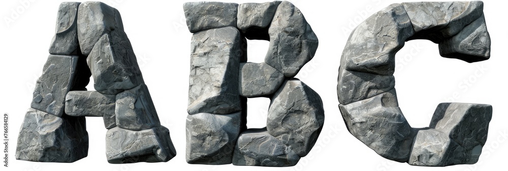 Stone Letter Font. Isolated Rock Alphabet Signs with 3D Rendered Stone ...