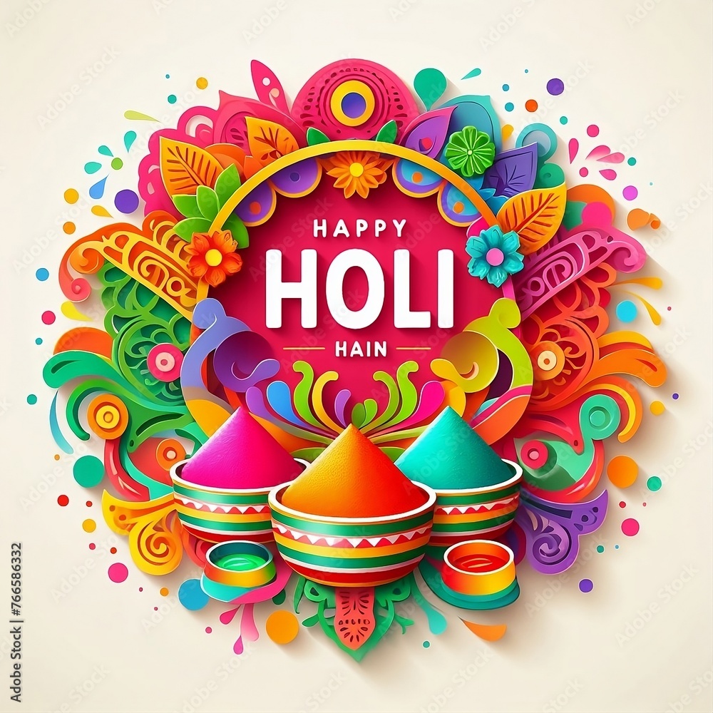 Happy Holi Festival of Colors Illustration of Colorful Gulal For Holi ...