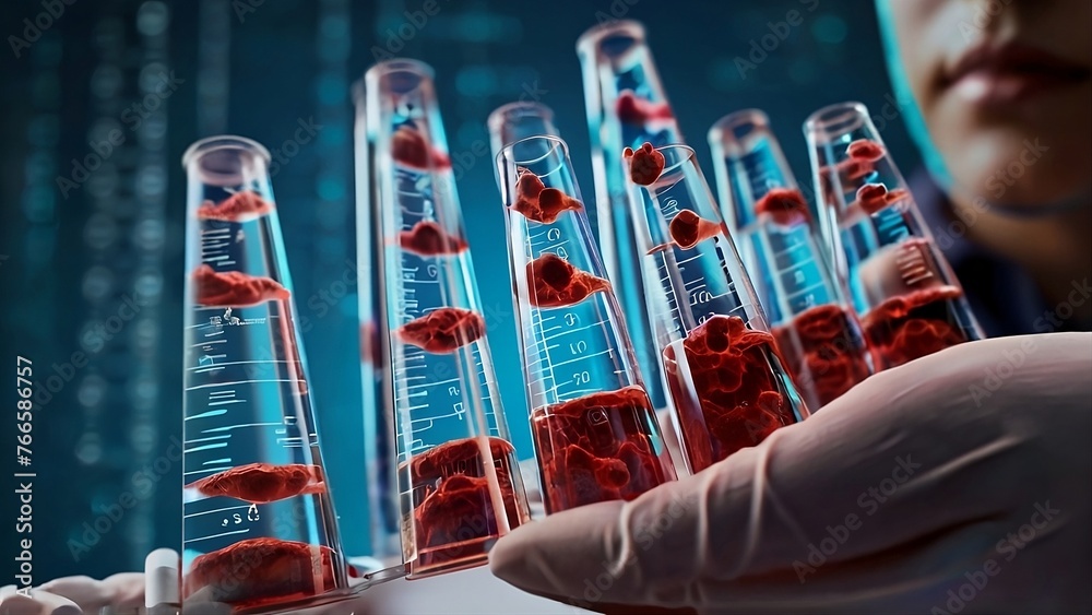 medical testing tubes or vials of medical pharmaceutical research with ...