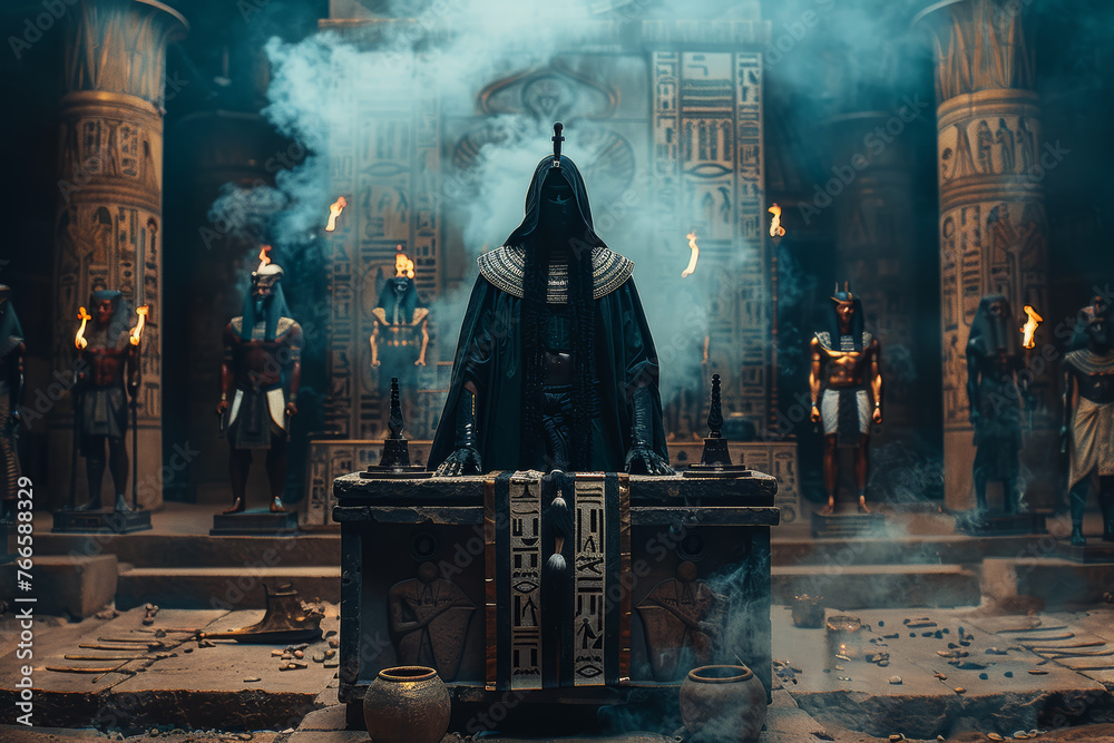 Noble Osiris, the god of the afterlife, presides over the weighing of ...