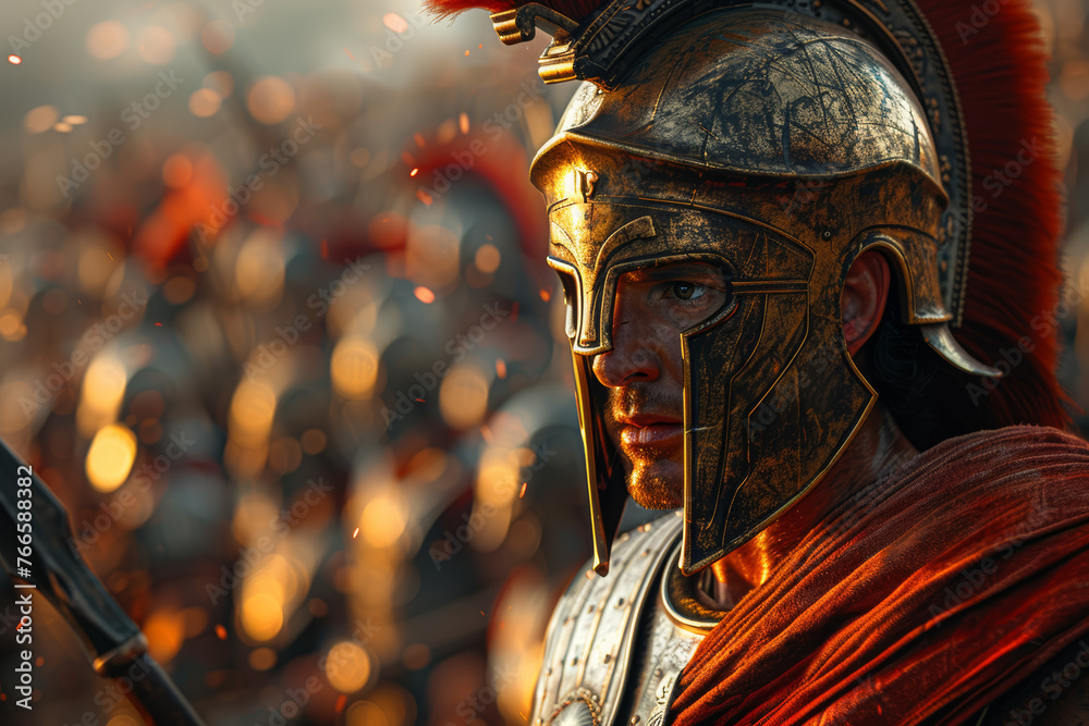 Resolute Ares, the god of war, leads his armies into battle, his bronze ...