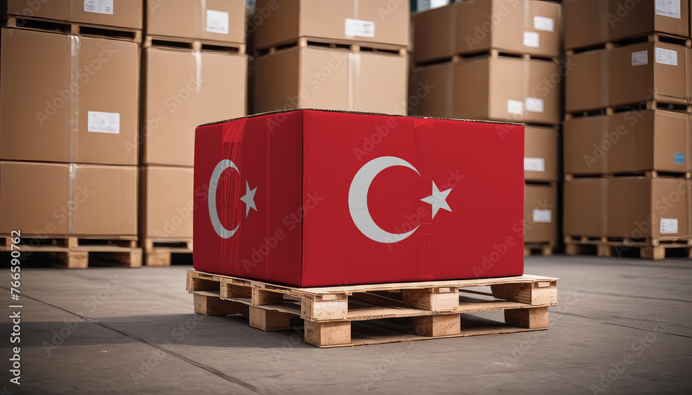 Box with Turkey flag. Turkey logistics port. Logistics industry in ...