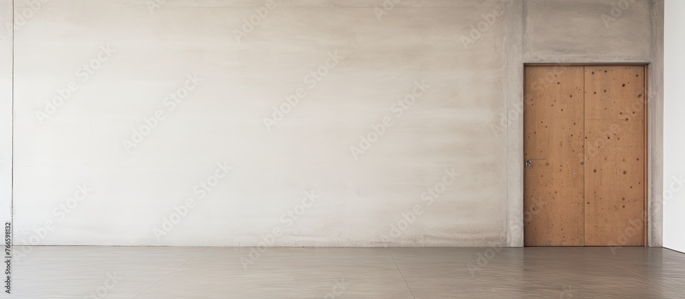 Inside a space, there is a closed wooden door that leads to another ...