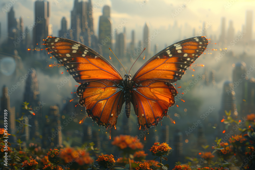 Butterfly wings morphing into a city skyline, showcasing the urban ...