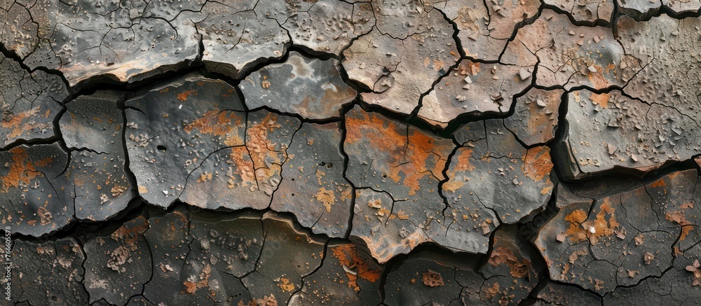 Detailed close up of tree bark showing rust formation, highlighting the ...