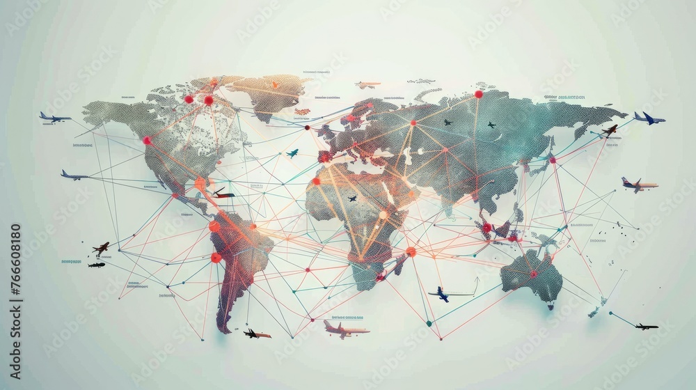 Airline route map with international destinations Stock Illustration ...