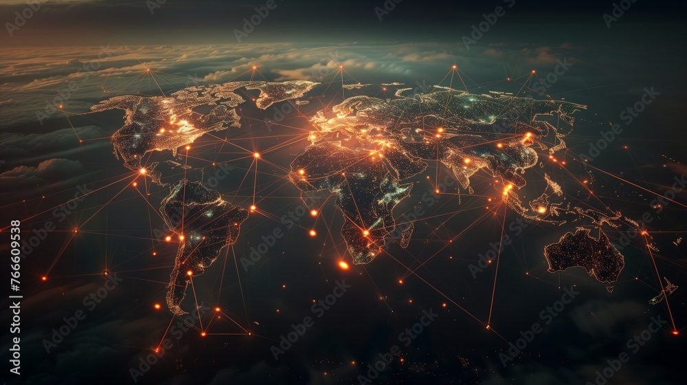 Global Finance Network: World Maps with Financial Hotspots Illuminated ...