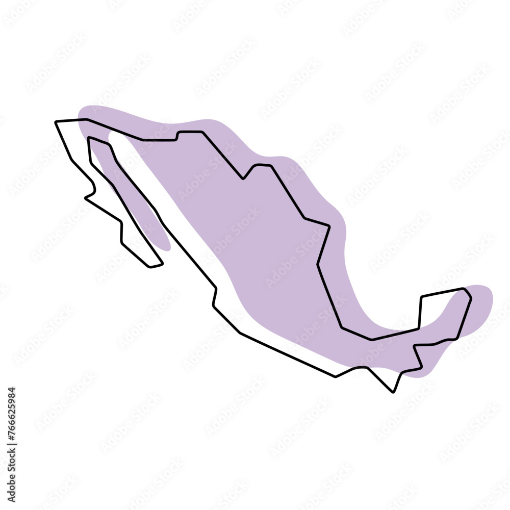 Mexico country simplified map. Violet silhouette with thin black smooth ...
