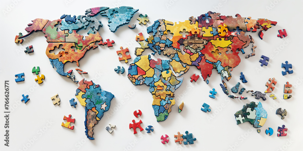 Vibrant Jigsaw Puzzle World Map Unfinished on White Backdrop Stock ...