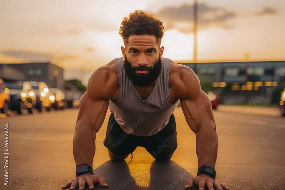 strong man do arm push-ups outside Stock Photo | Adobe Stock