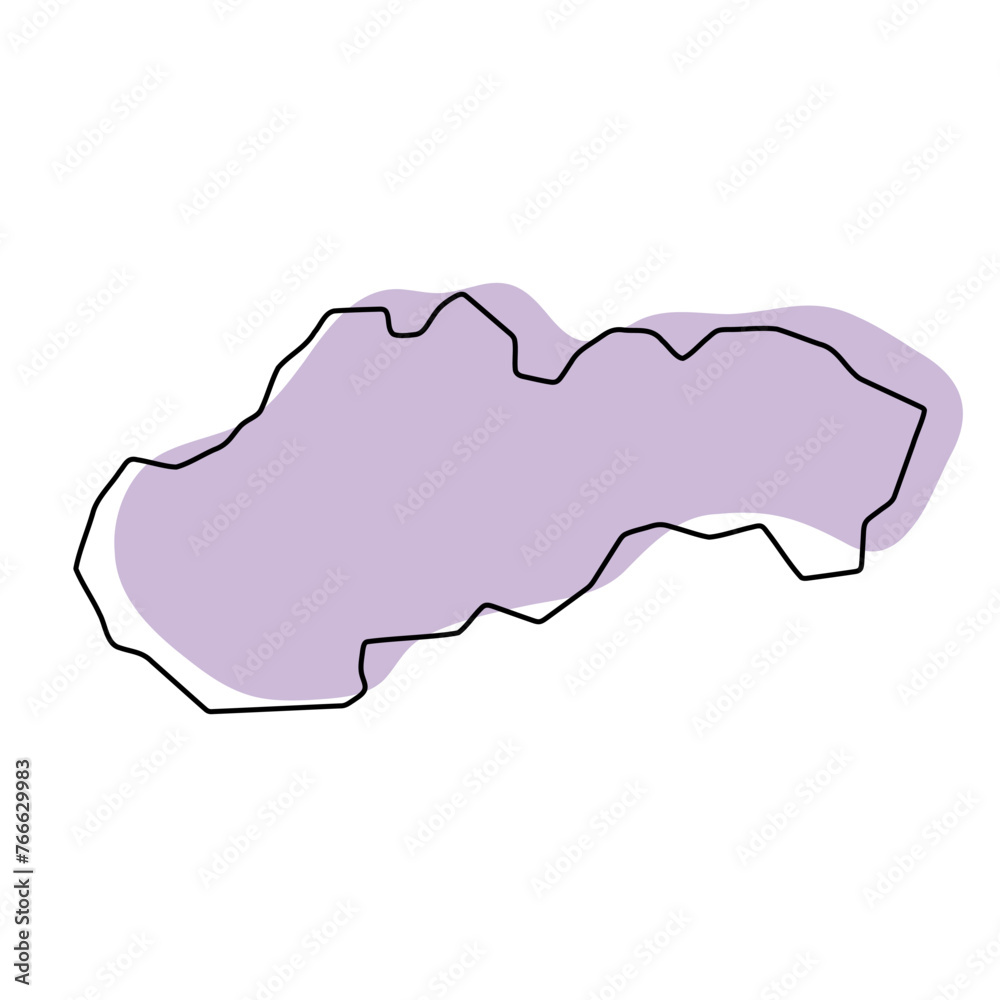 Slovakia country simplified map. Violet silhouette with thin black ...