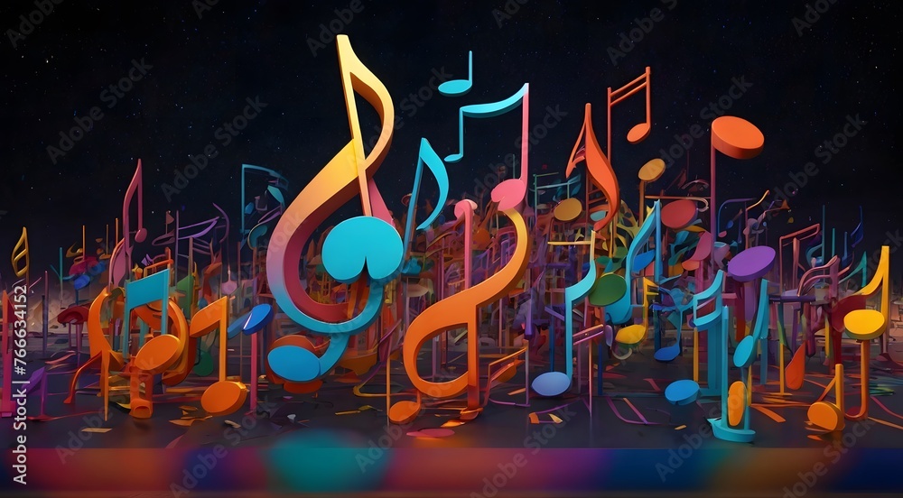 "Render a captivating visualization of musical notes dancing across a ...